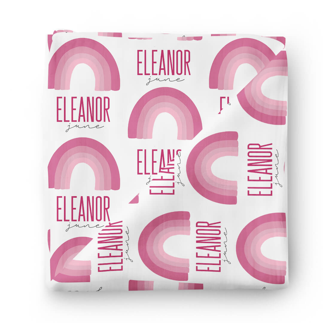 Ombre Bright Pinks Rainbow Personalized Swaddle Blanket | Caden Lane