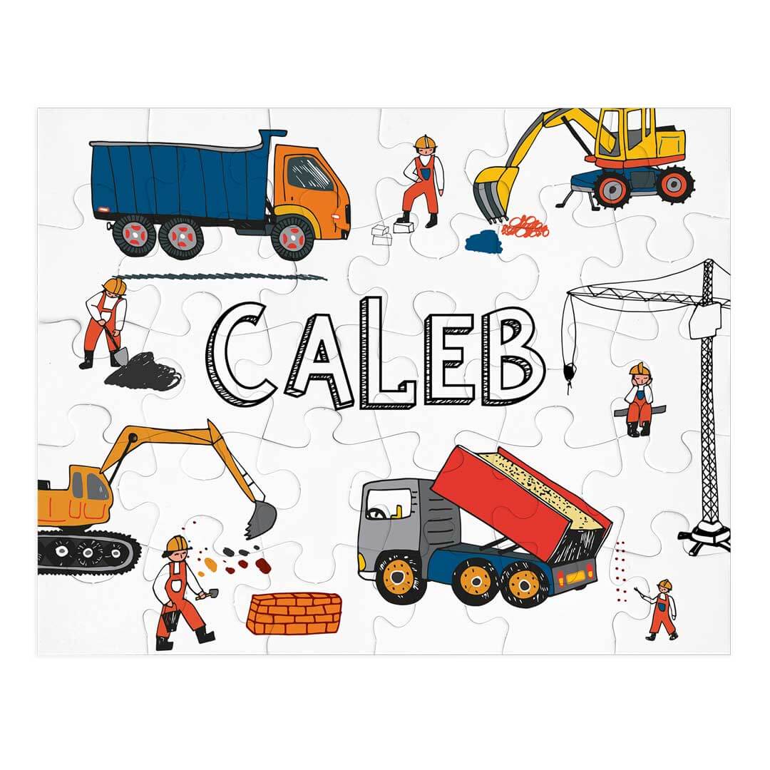 Kids Personalized 30 Piece Puzzle in Construction Trucks | Caden Lane
