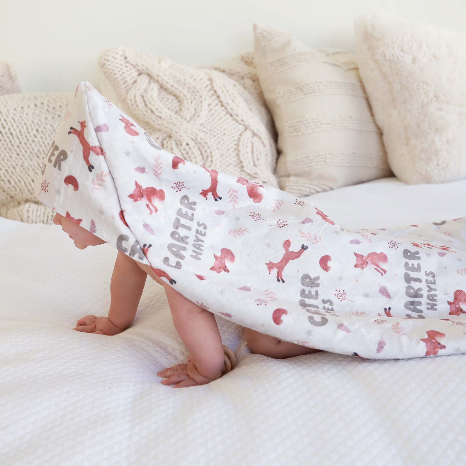 Personalized Hooded Towel in Red Fox Run | Caden Lane