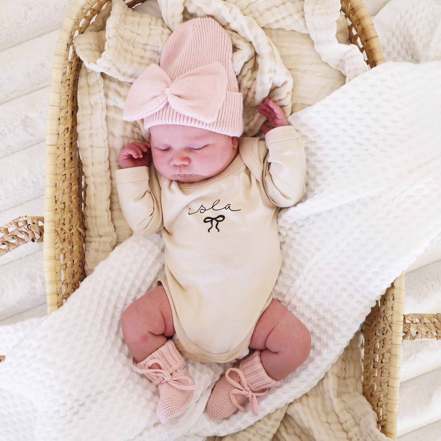 Personalized Little Bow Long Sleeve Graphic Bodysuit | Natural – Caden Lane