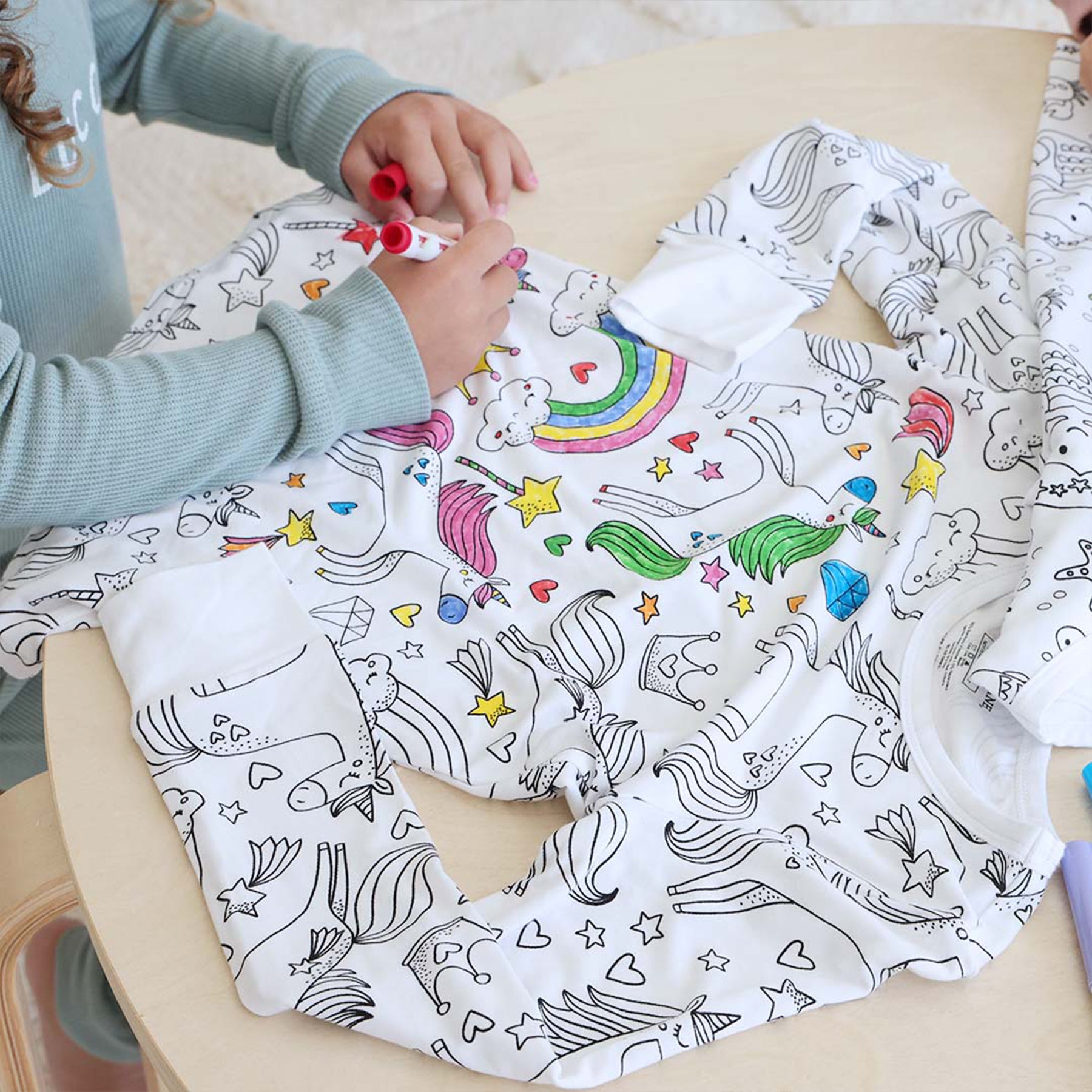 Colorable Two Piece Pajama Set in Enchanted Unicorns | Caden Lane